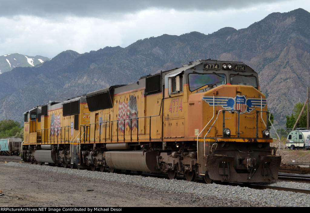 UP 4774, 4480 (both SD70Ms) rest quietly in the yard in Brigham City, Utah. June 3, 2023